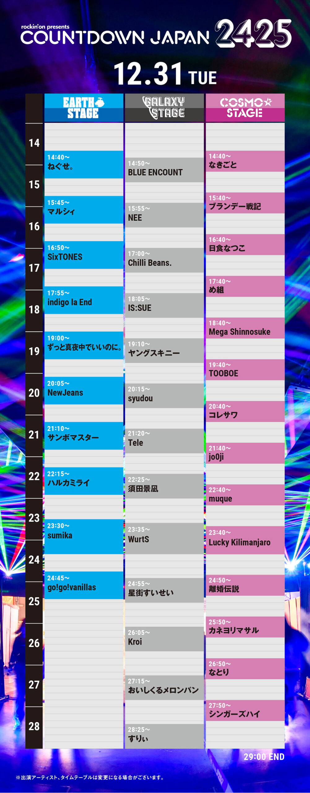rockin'on presents 「COUNTDOWN JAPAN 24/25 」タイムテーブル解禁！ - ねぐせ。