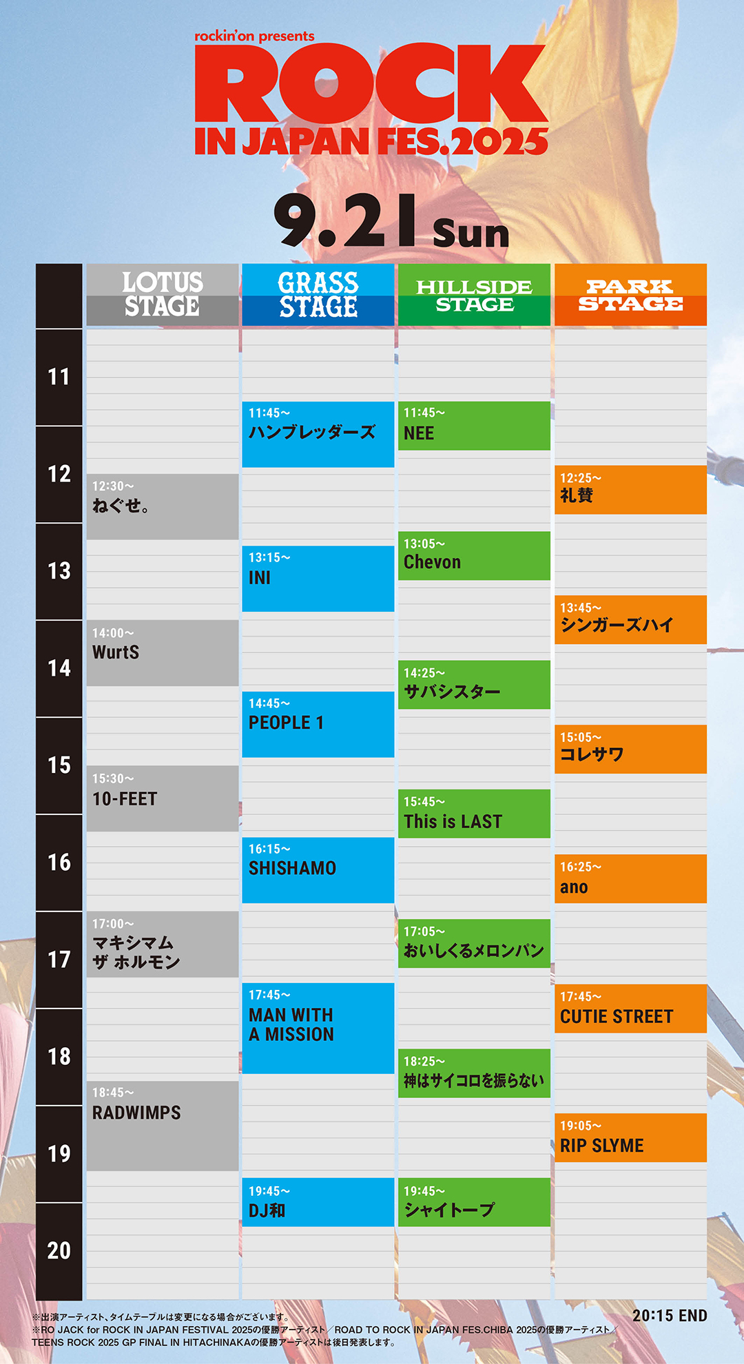 「rockin'on presents ROCK IN JAPAN FESTIVAL 2025」タイムテーブル解禁！ - ねぐせ。